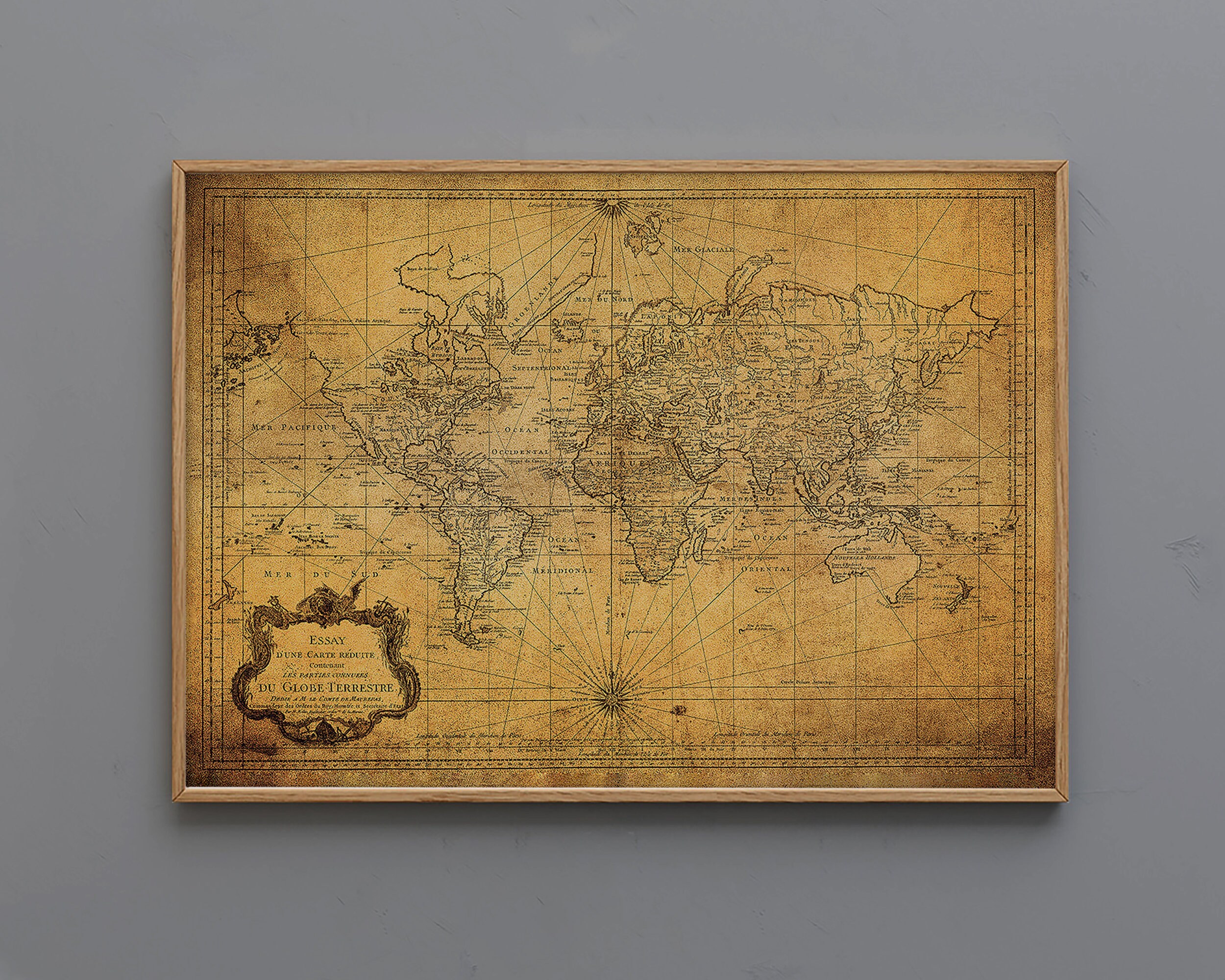 Vintage Map Of The World 1778 Beige Brown Globe Poster Art | Etsy