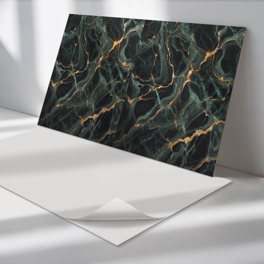 Marble With Veins Panel Stickers, Green Peel and Stick Panels ...