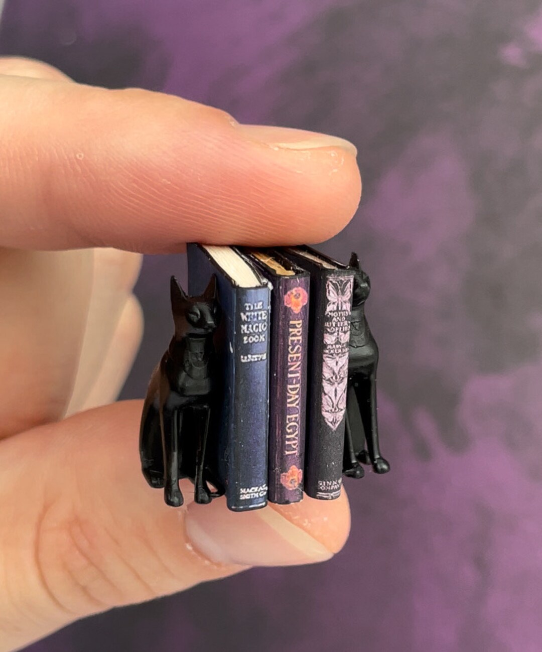 Miniature 1:12 Scale Black Sphinx Cat Bookends With Handmade Books - Etsy