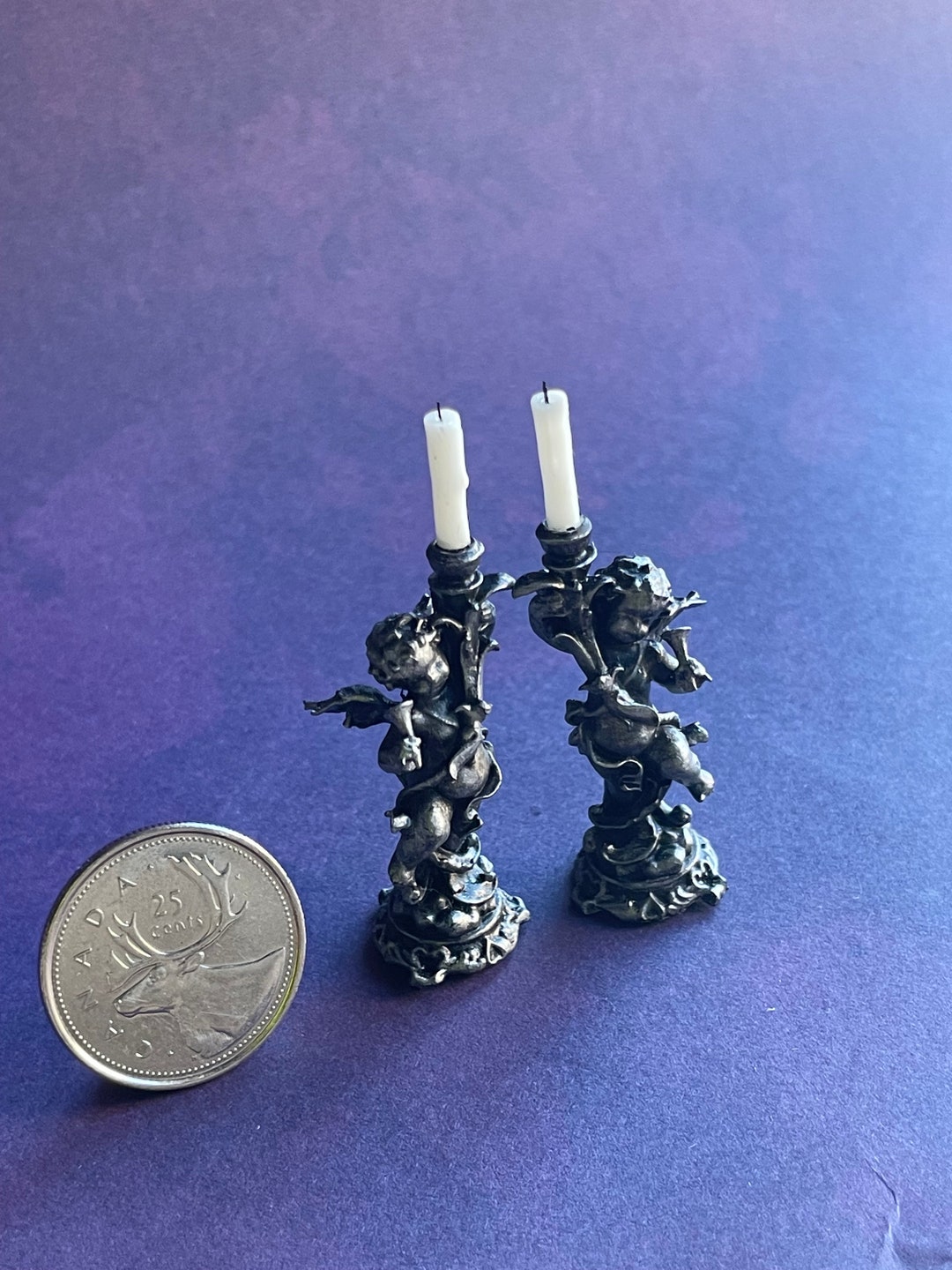 Silver Baroque Doll Miniature Candlesticks for 12th Scale Dollshouse ...