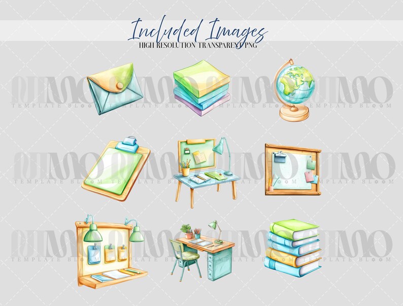 Classroom Supply Clipart Set – Watercolor School Clipart, Cute ...