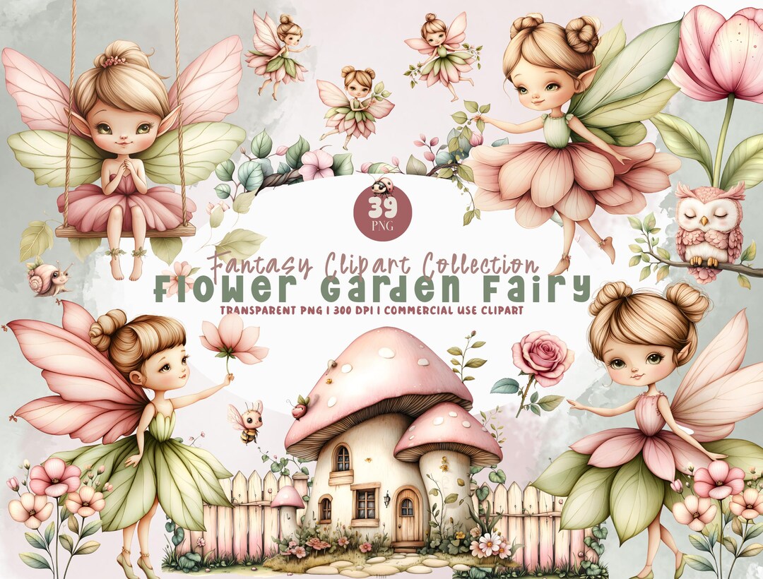 Watercolor Flower Fairy Clipart Bundle: Garden Fantasy PNG (digital ...