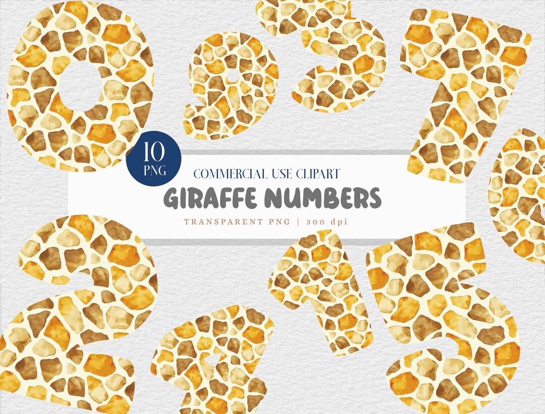 Numbers PNG Clipart for School Teachers Watercolor Giraffe Animal Print ...