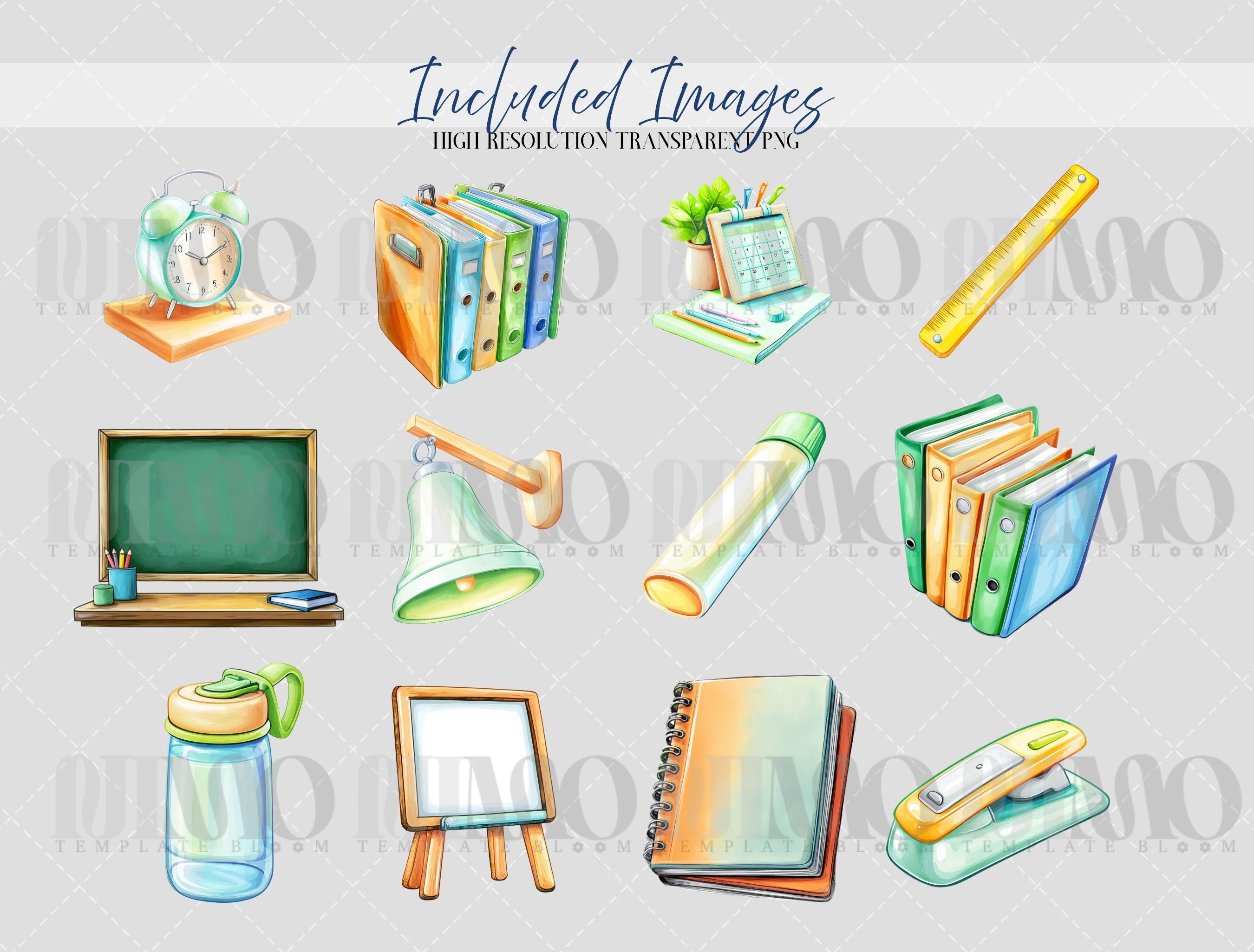 Classroom Supply Clipart Set – Watercolor School Clipart, Cute ...