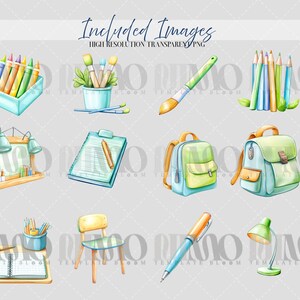 Classroom Supply Clipart Set – Watercolor School Clipart, Cute ...