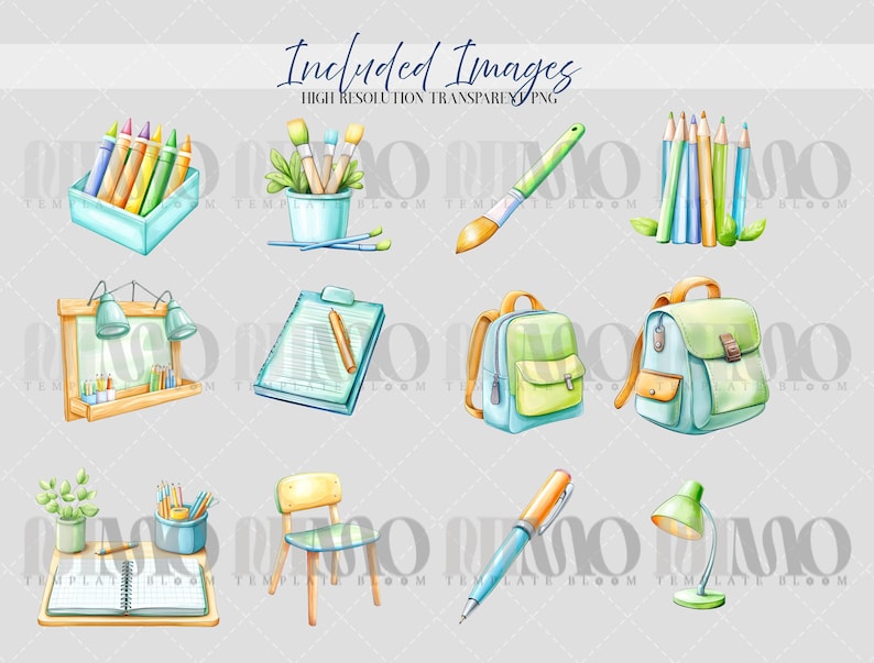 Classroom Supply Clipart Set – Watercolor School Clipart, Cute ...