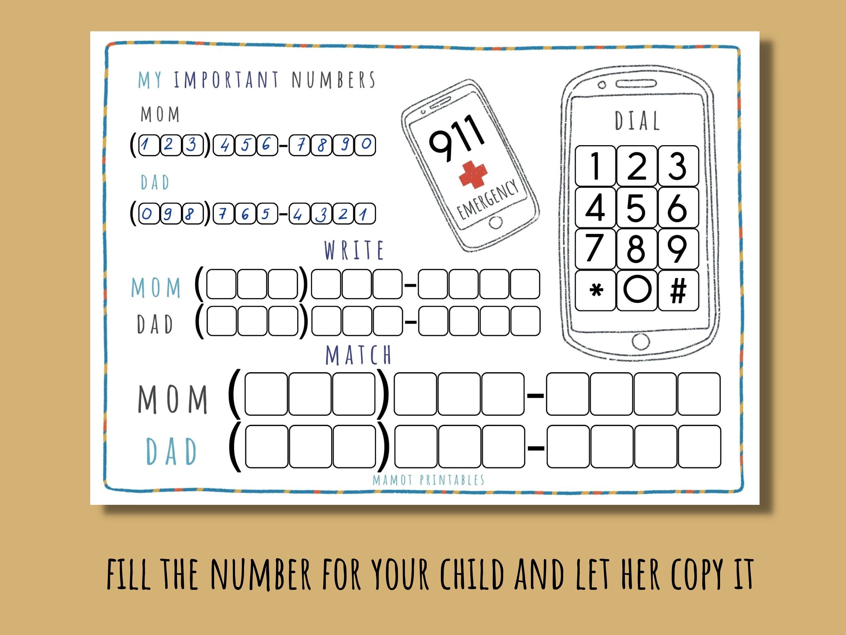 Printable Phone Number Learning Kids Activity, Kindergarten, Preschool ...