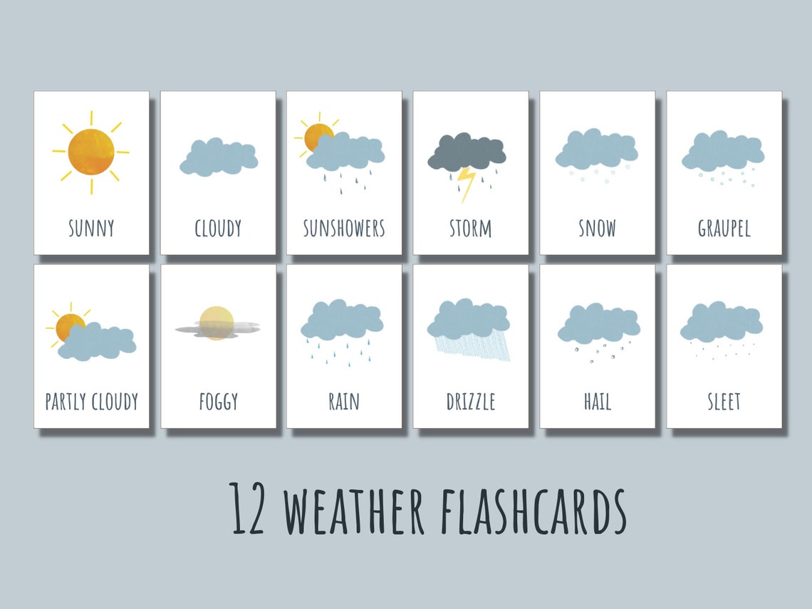 Printable Cloud Flashcards and Weather Flashcards Montessori ...