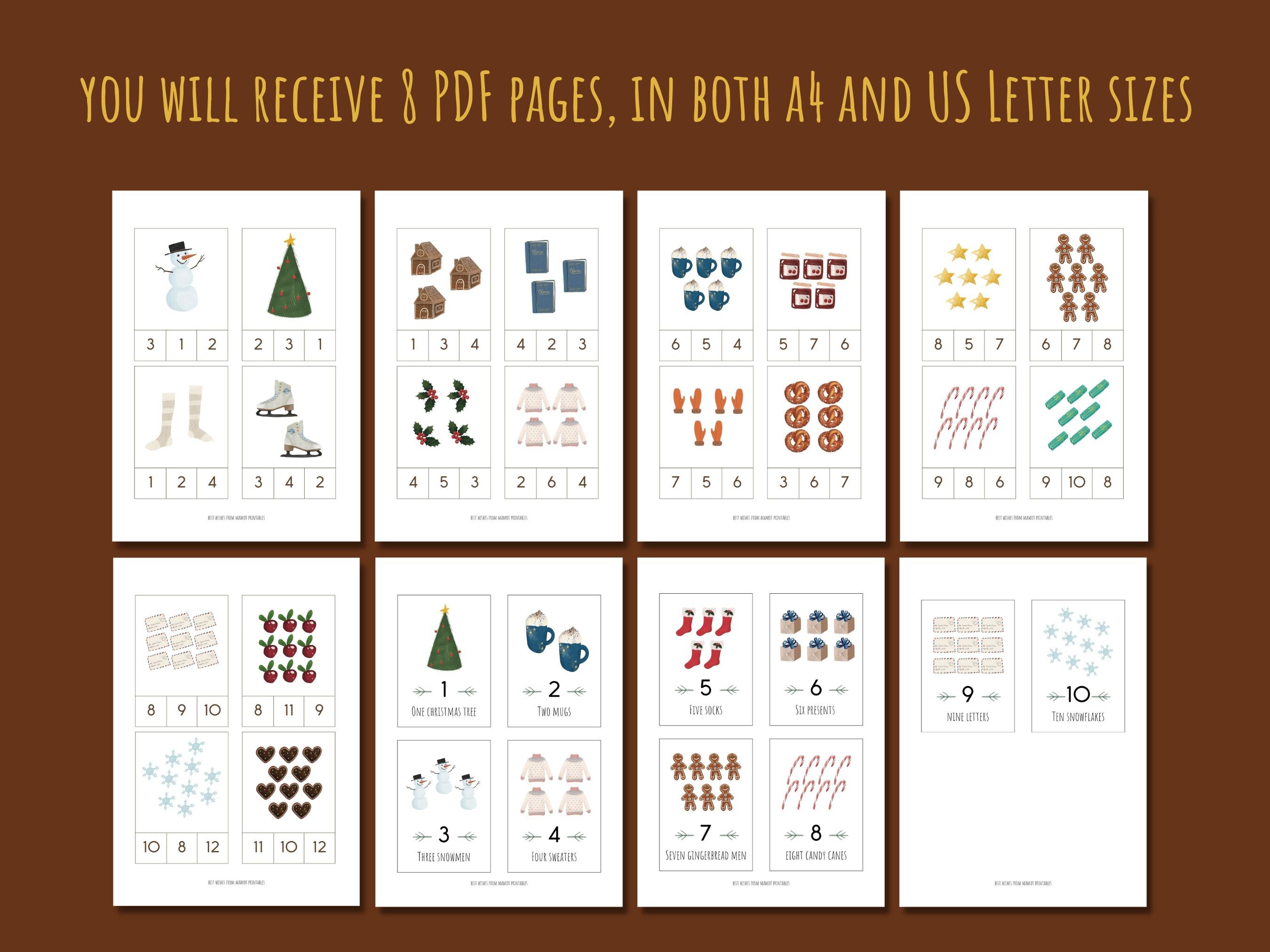 Math for Preschool Flashcards Count and Match Cards Christmas - Etsy