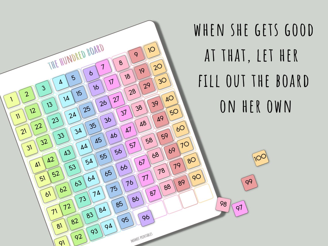 Printable Hundred Chart and Board for Kindergarten Math Practice, Math ...
