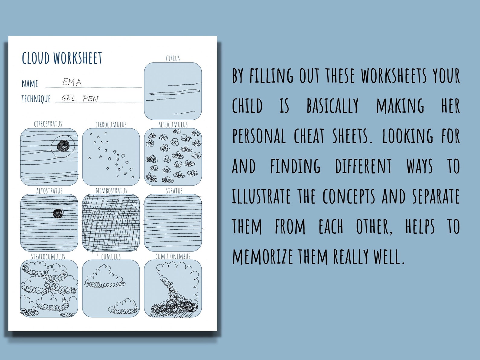 Printable Cloud Study Flashcards, Art Lesson Plan for Nature Studies ...