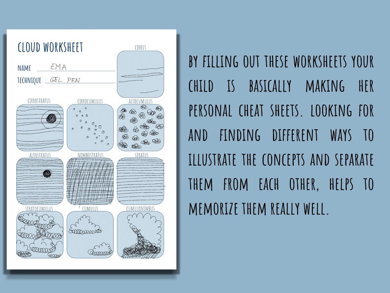 Printable Cloud Study Flashcards, Art Lesson Plan for Nature Studies ...