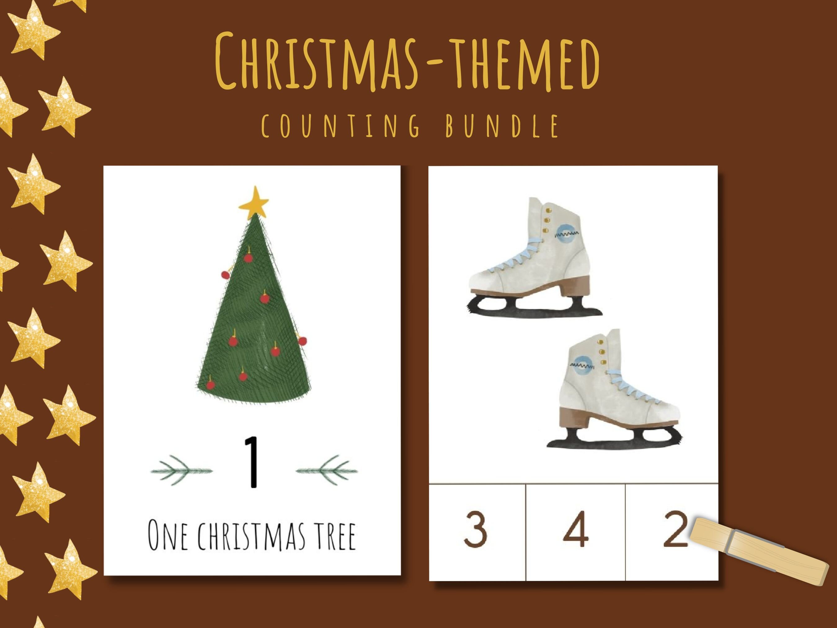 Math for Preschool Flashcards Count and Match Cards Christmas - Etsy