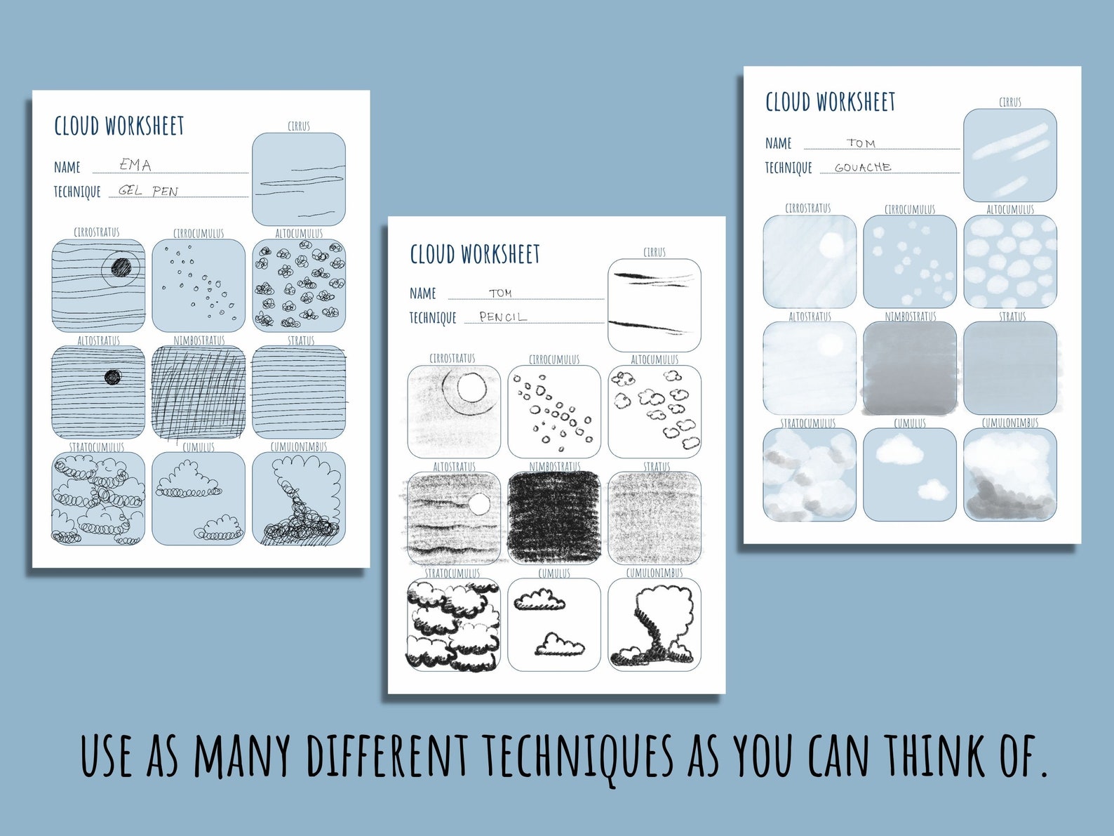 Printable Cloud Study Flashcards, Art Lesson Plan for Nature Studies ...