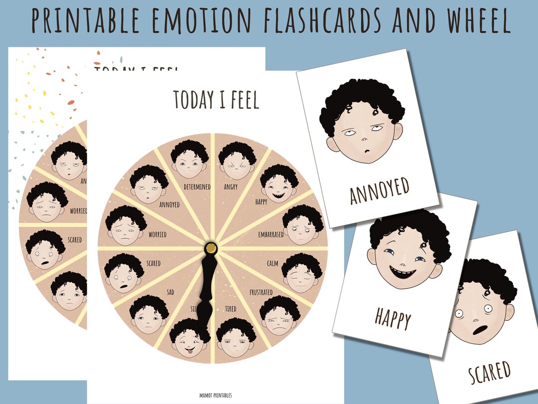 Printable Emotion Wheel and Feeling Flashcards Montessori Emotion ...