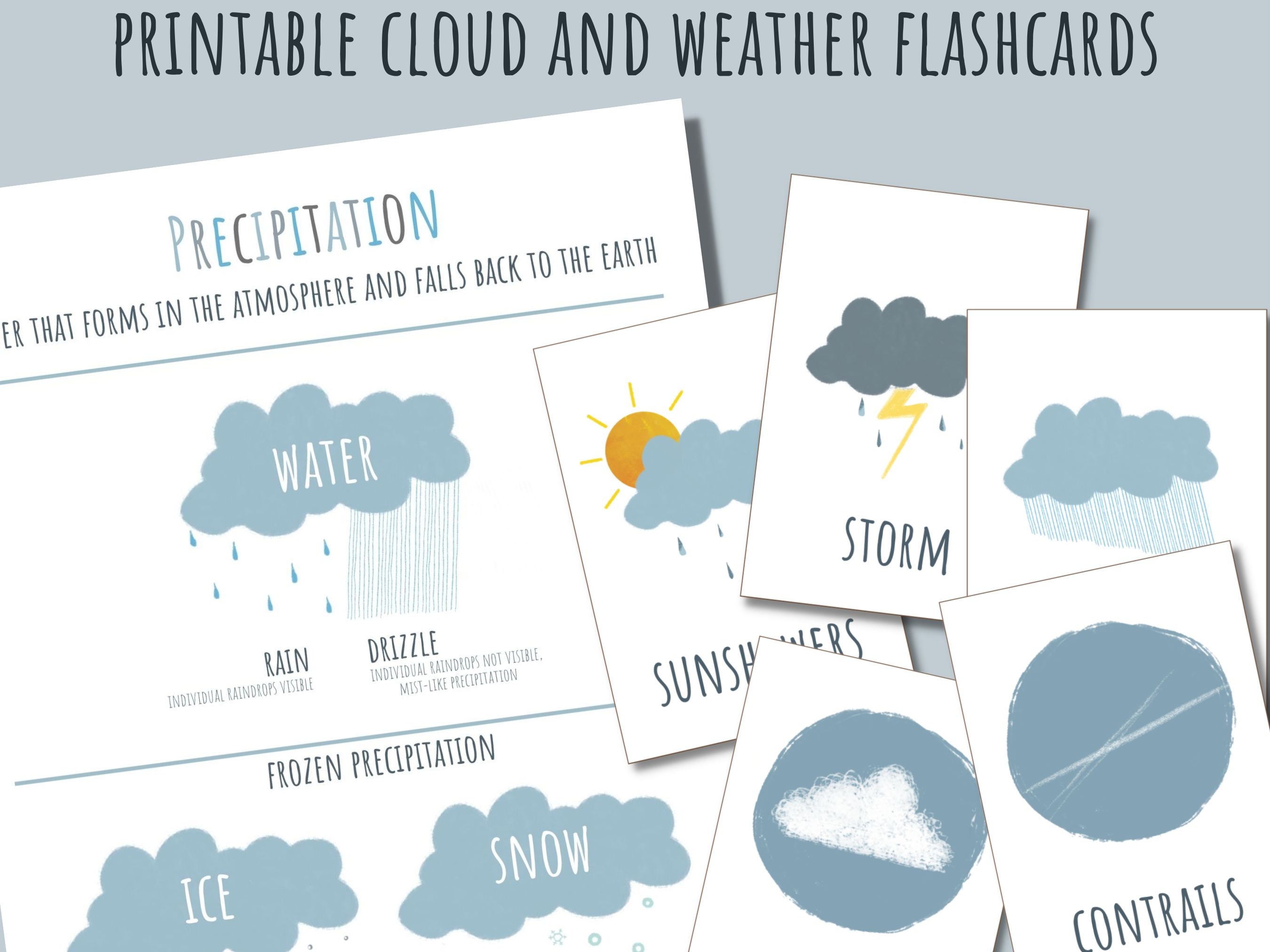 Printable Cloud Flashcards and Weather Flashcards Montessori ...