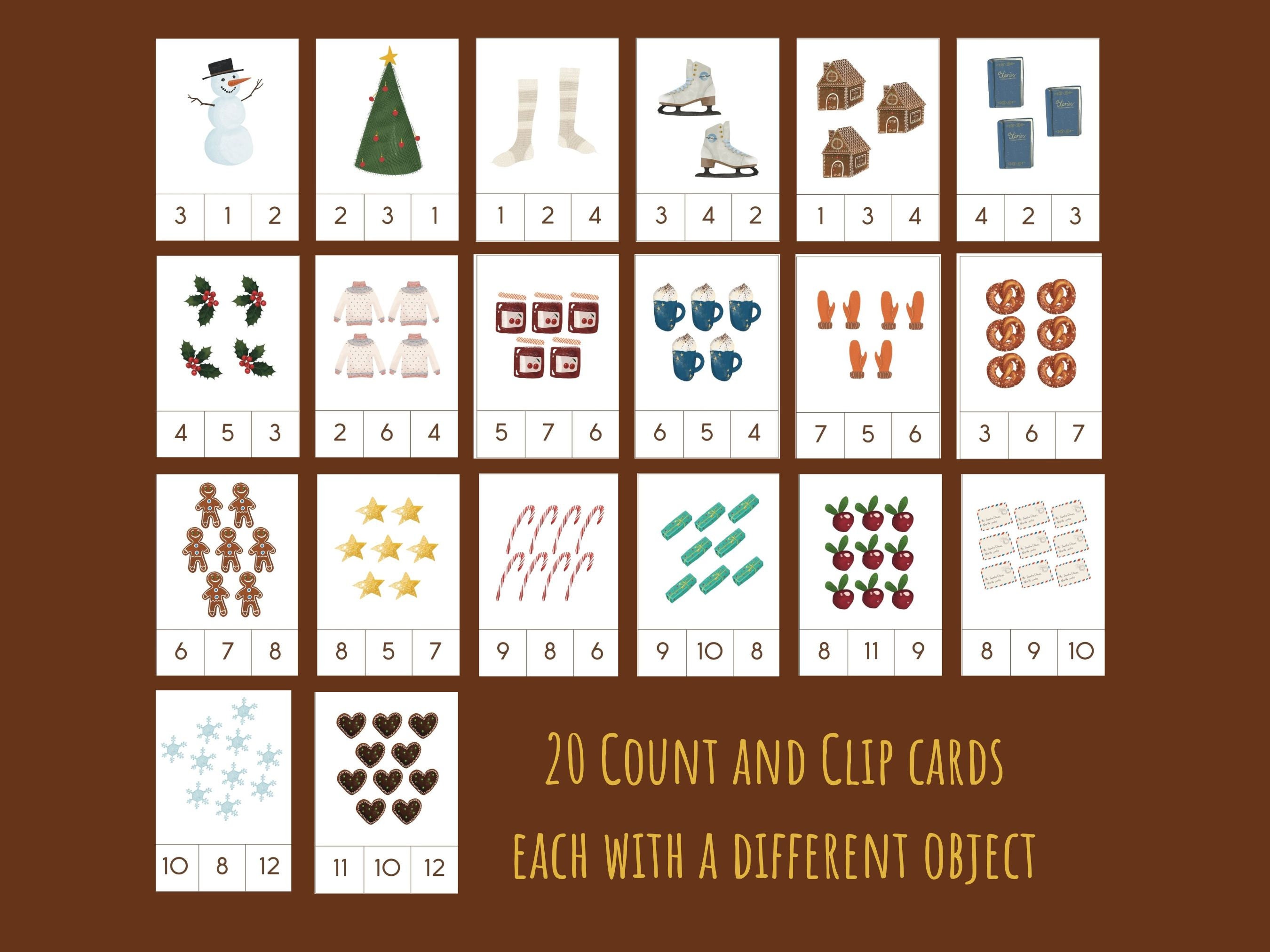 Math for Preschool Flashcards Count and Match Cards Christmas - Etsy