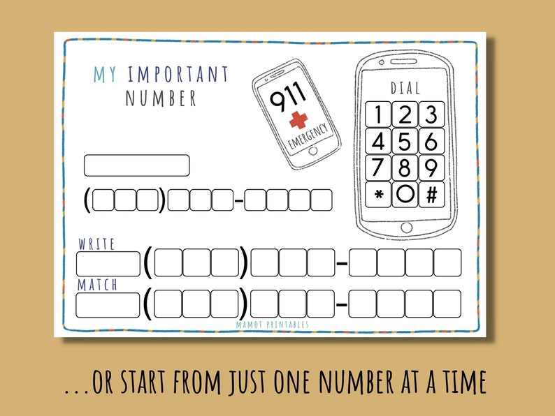 Printable Phone Number Learning Kids Activity, Kindergarten, Preschool ...