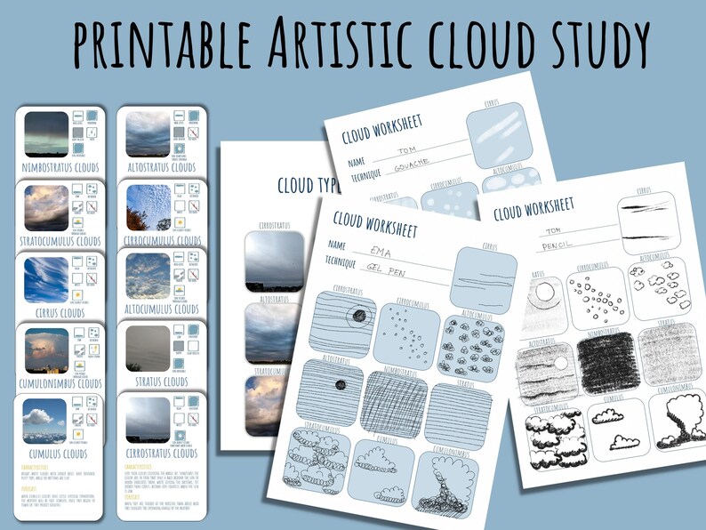 Printable Cloud Study Flashcards, Art Lesson Plan for Nature Studies ...