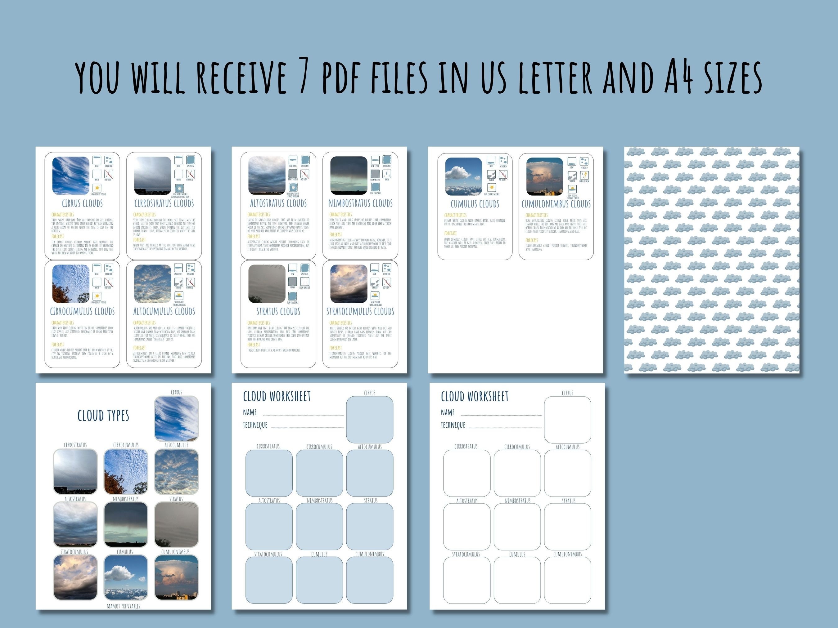Printable Cloud Study Flashcards, Art Lesson Plan for Nature Studies ...