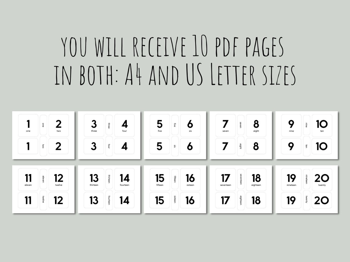 Printable Minimalist Montessori Numbers Flashcards 3 Part - Etsy