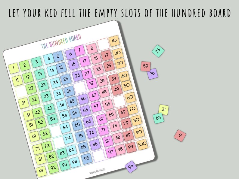 Printable Hundred Chart and Board for Kindergarten Math Practice, Math ...