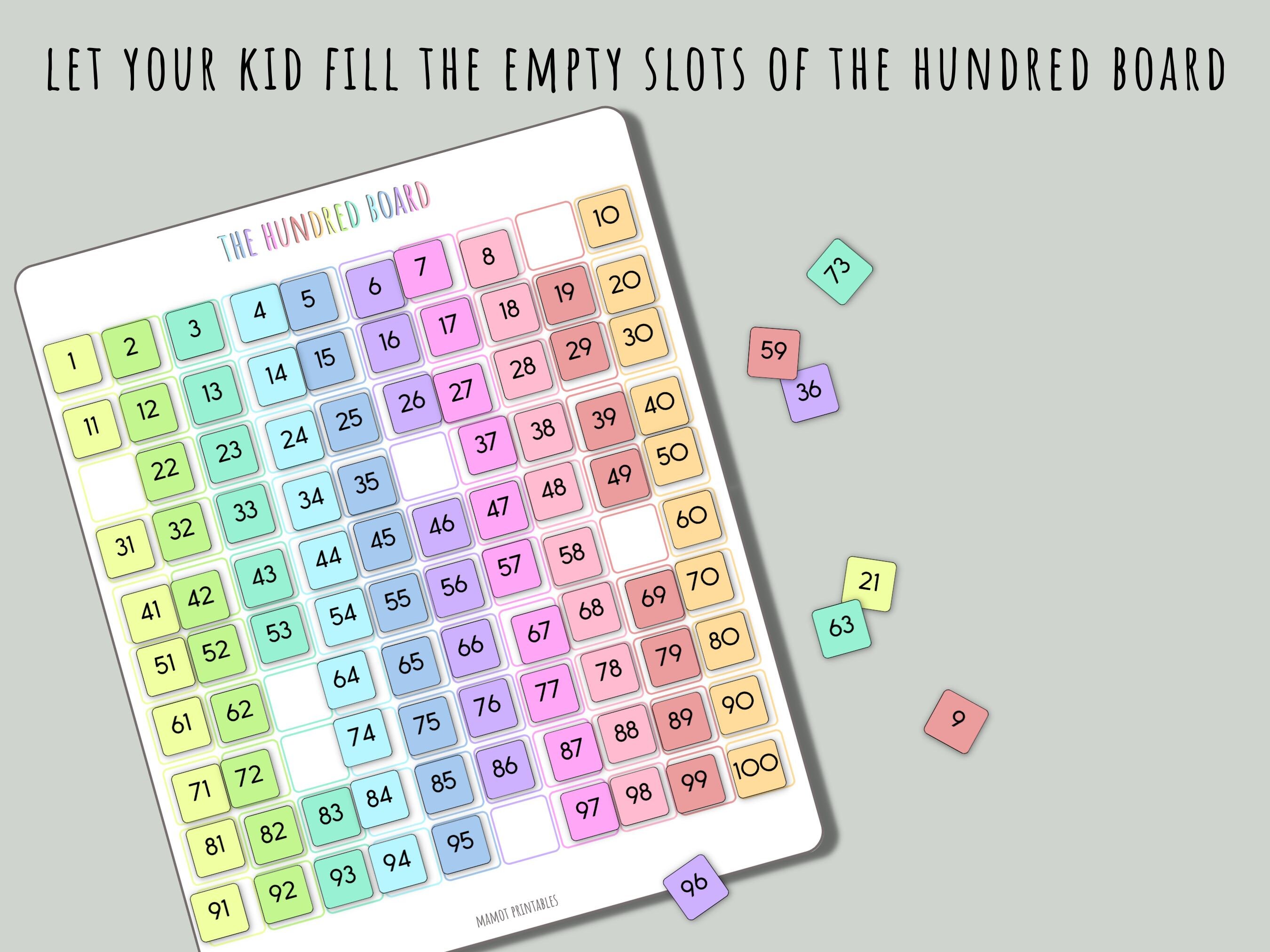 Printable Hundred Chart and Board for Kindergarten Math Practice, Math ...