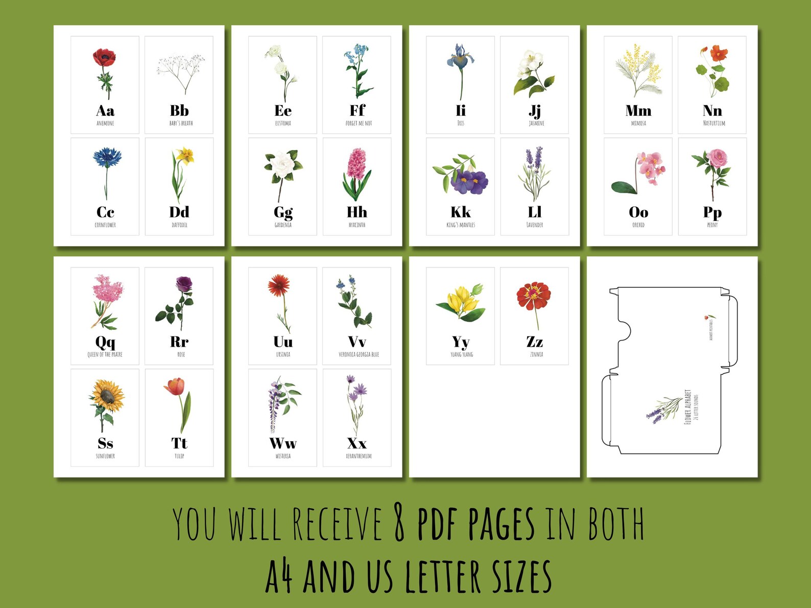 Printable Preschool Alphabet Cards, Flower Cards, Homeschool Learning ...
