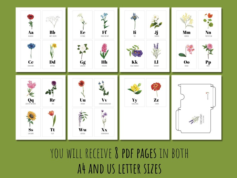 Printable Preschool Alphabet Cards, Flower Cards, Homeschool Learning ...