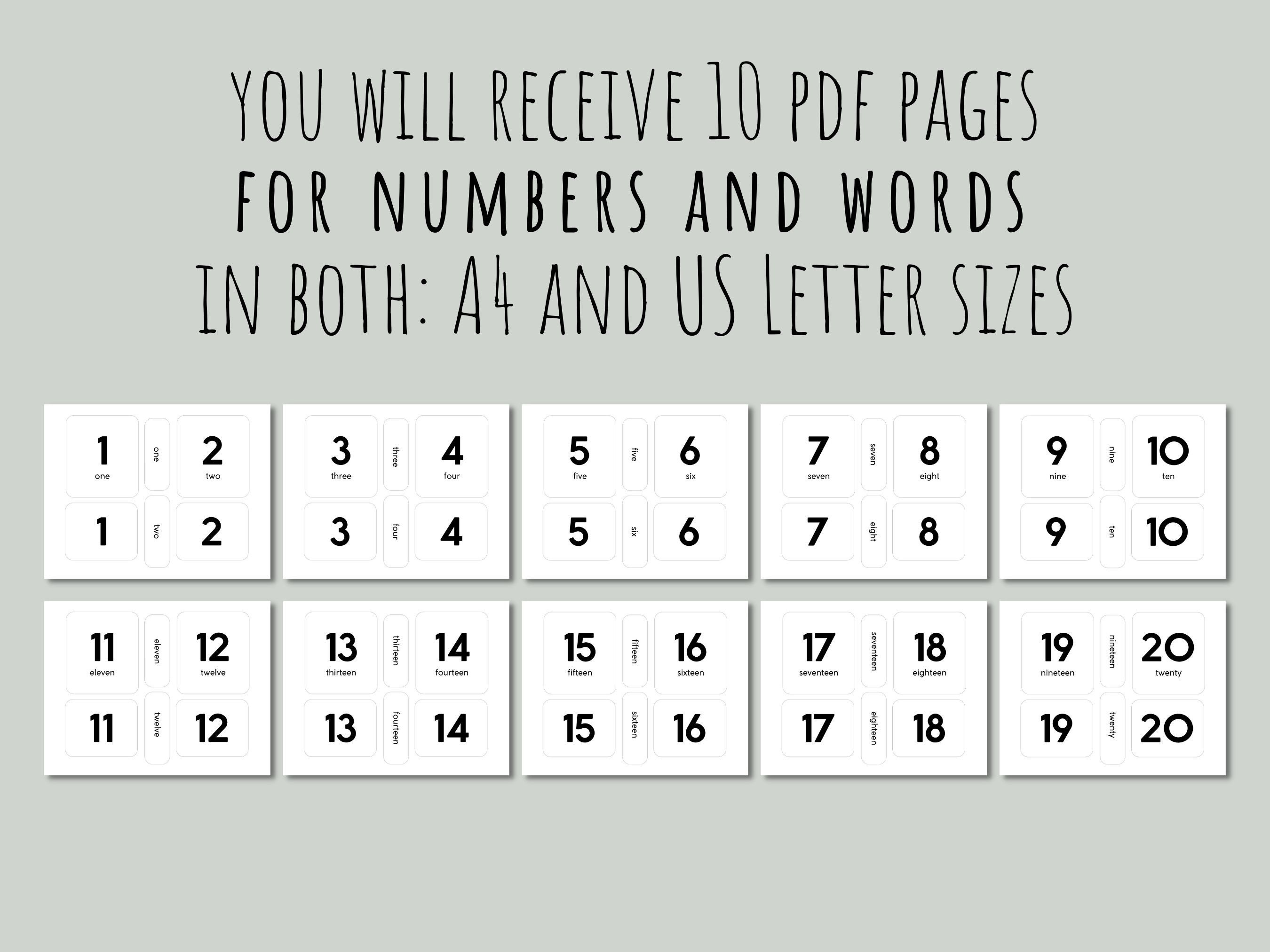 Printable Minimalist Montessori Numbers Flashcards Bundle, 3 Part ...