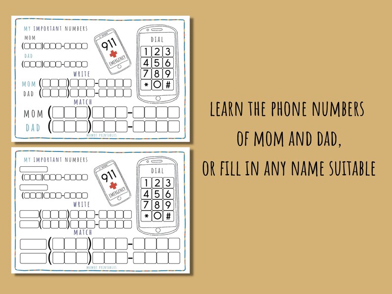 Printable Phone Number Learning Kids Activity, Kindergarten, Preschool ...