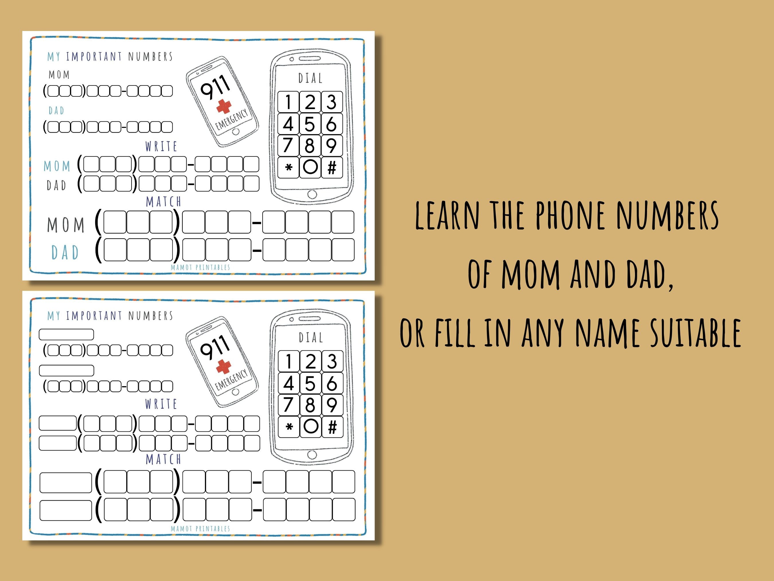 Printable Phone Number Learning Kids Activity, Kindergarten, Preschool ...