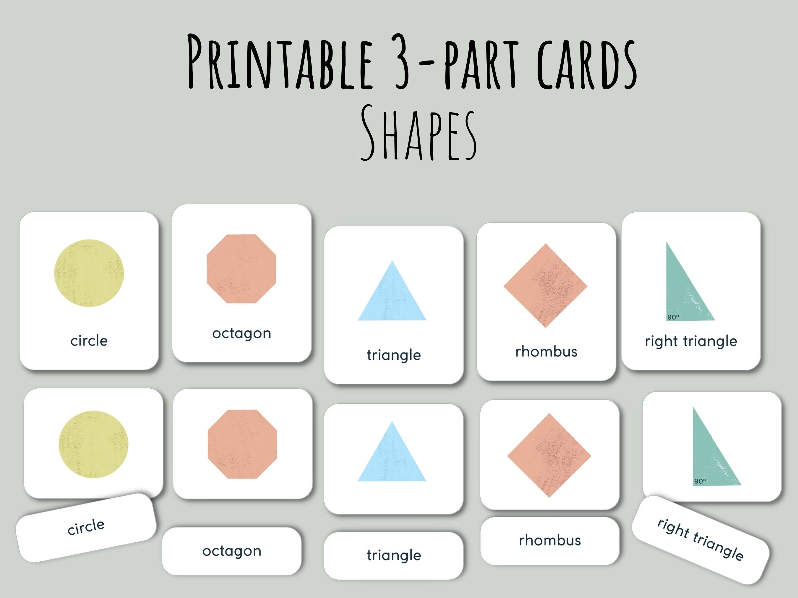 Printable Preschool Shapes Learning Cards, Kindergarten Math Cards With ...