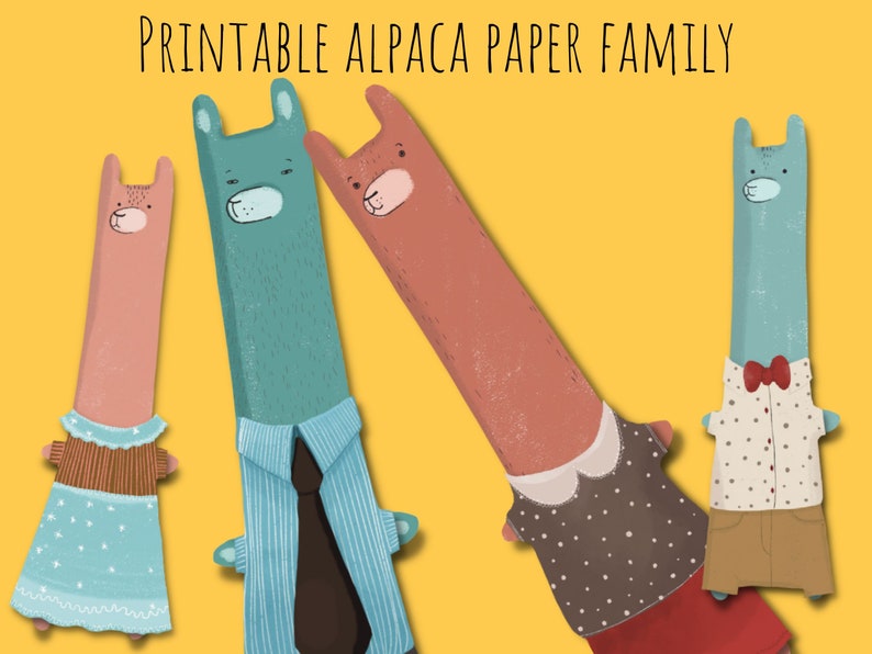 Printable Paper Doll Family, Alpaca Family Paper Toys, Craft Kit for ...