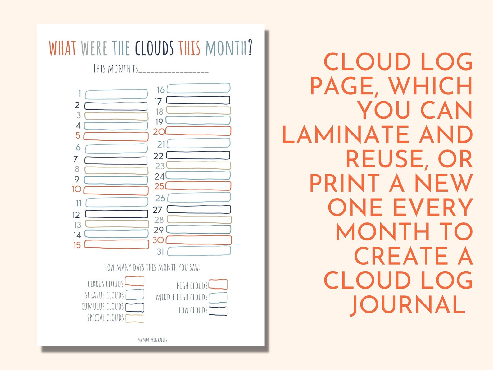 Nature Journal Cloud Log Printable Cloud Unit Study Homeschool Weather ...