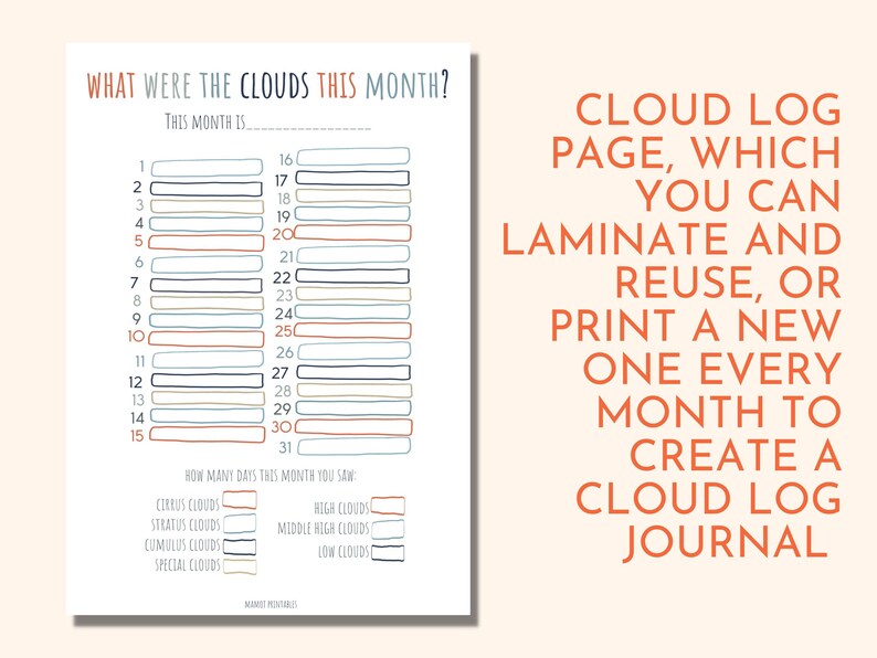 Nature Journal Cloud Log Printable Cloud Unit Study Homeschool Weather ...