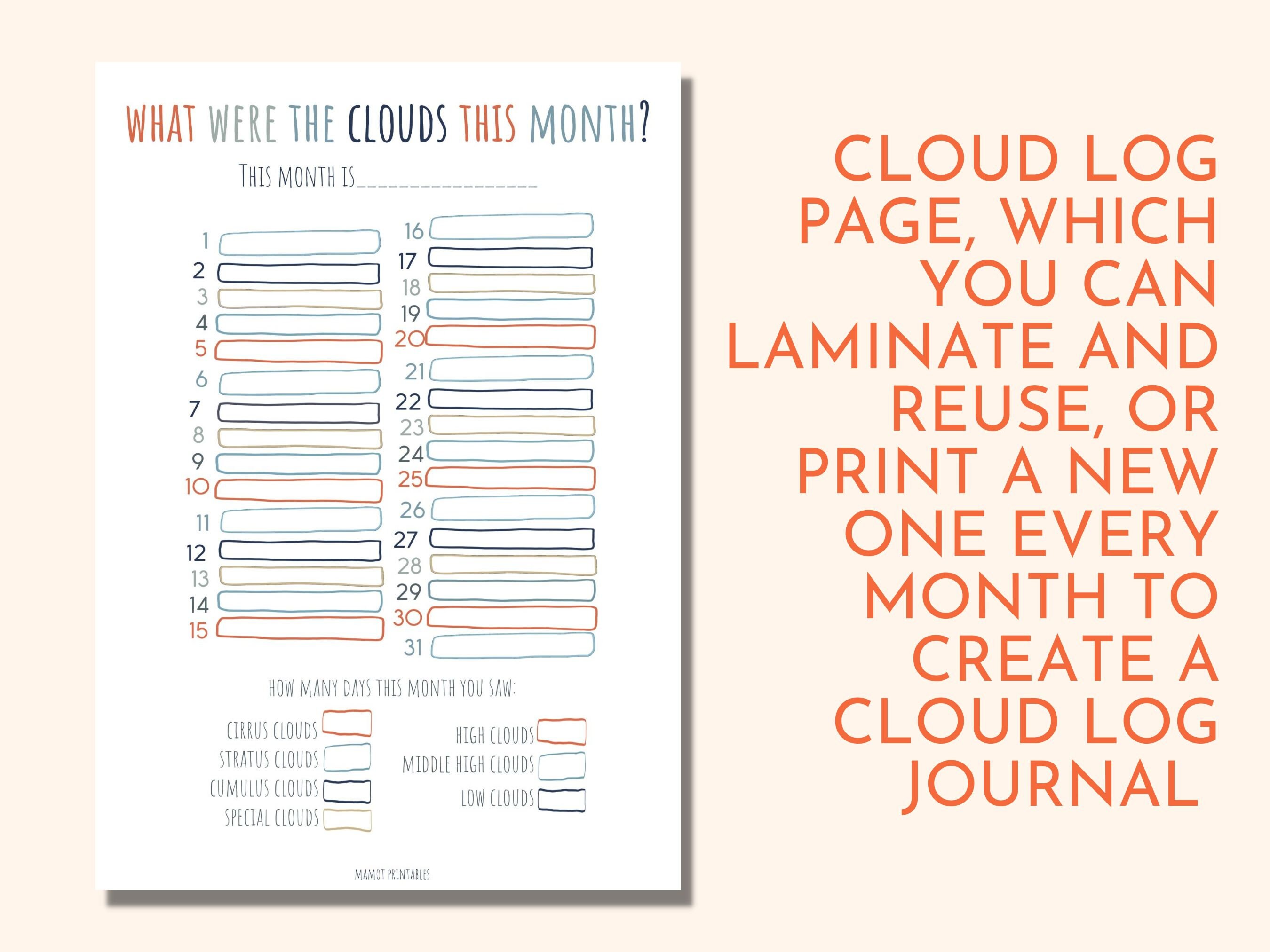 Nature Journal Cloud Log Printable Cloud Unit Study Homeschool Weather ...
