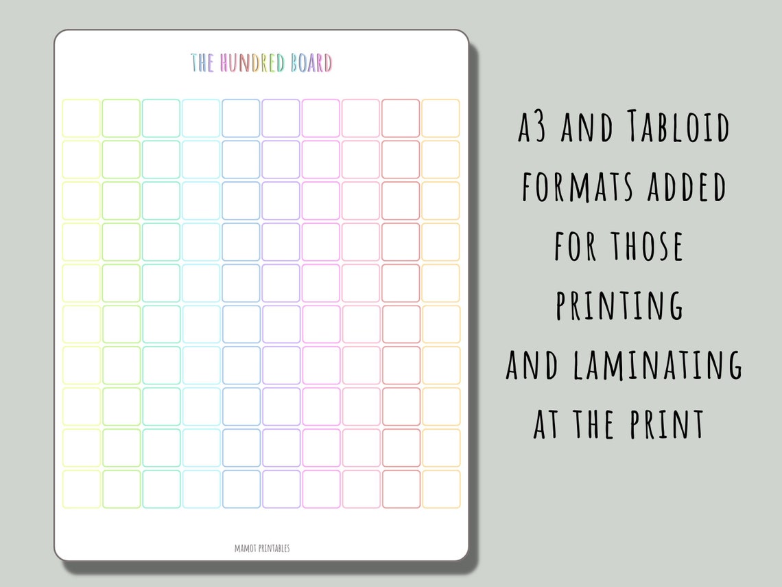 Printable Hundred Chart and Board for Kindergarten Math Practice, Math ...