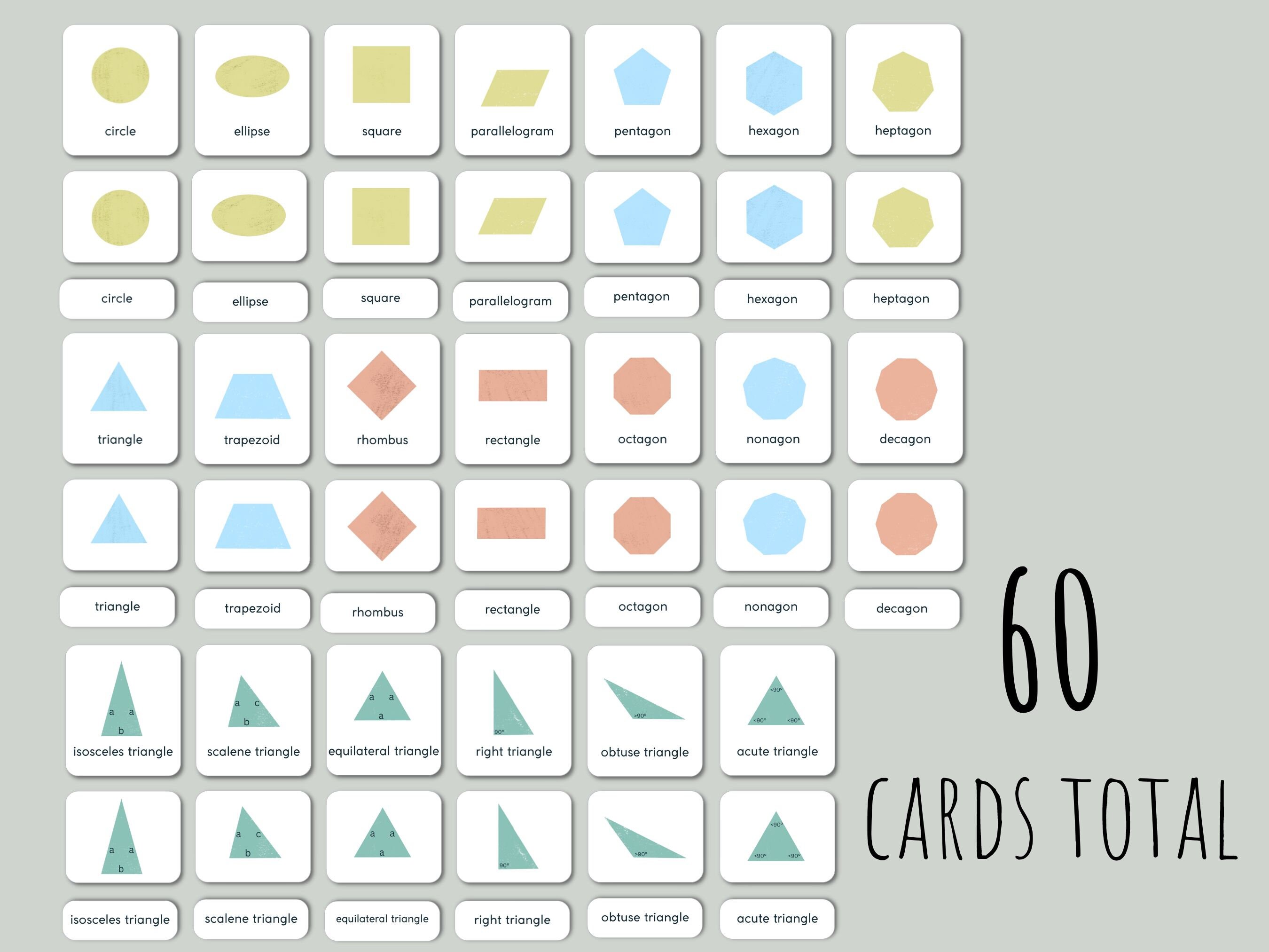 Printable Preschool Shapes Learning Cards, Kindergarten Math Cards With ...