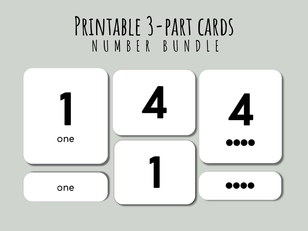 Printable Minimalist Montessori Numbers Flashcards Bundle, 3 Part ...