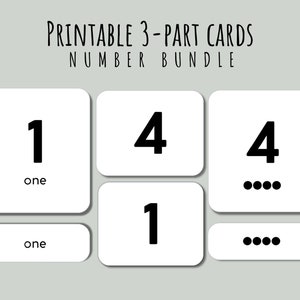 Printable Minimalist Montessori Numbers Flashcards Bundle, 3 Part ...