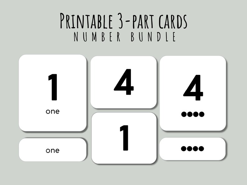 Printable Minimalist Montessori Numbers Flashcards Bundle, 3 Part ...
