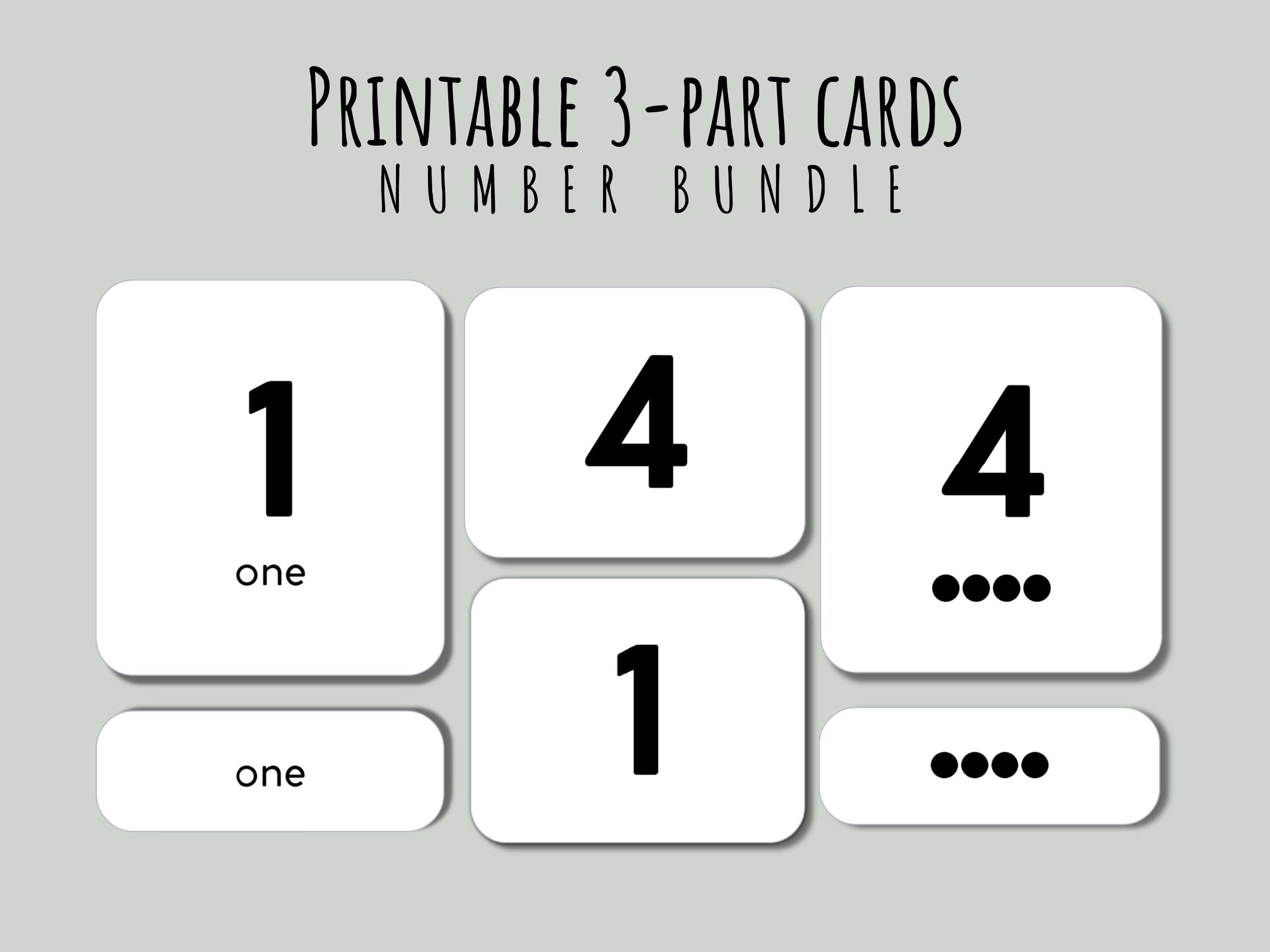 Printable Minimalist Montessori Numbers Flashcards Bundle, 3 Part ...