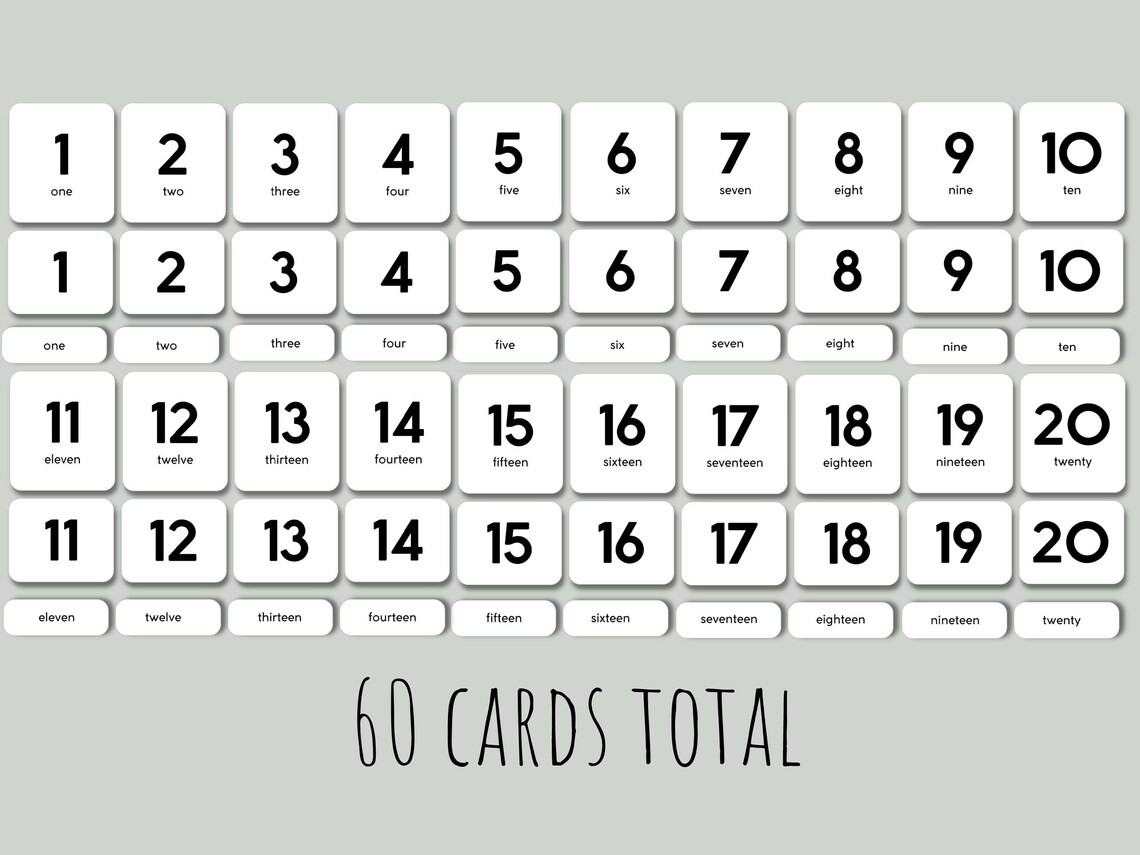 Printable Minimalist Montessori Numbers Flashcards 3 Part - Etsy