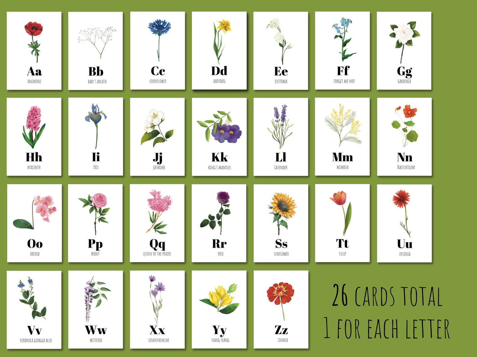 Printable Preschool Alphabet Cards, Flower Cards, Homeschool Learning ...