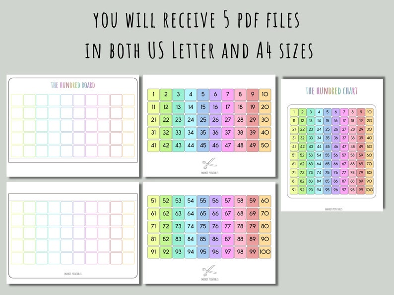 Printable Hundred Chart and Board for Kindergarten Math Practice, Math ...