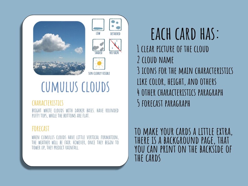 Printable Cloud Study Flashcards, Art Lesson Plan for Nature Studies ...