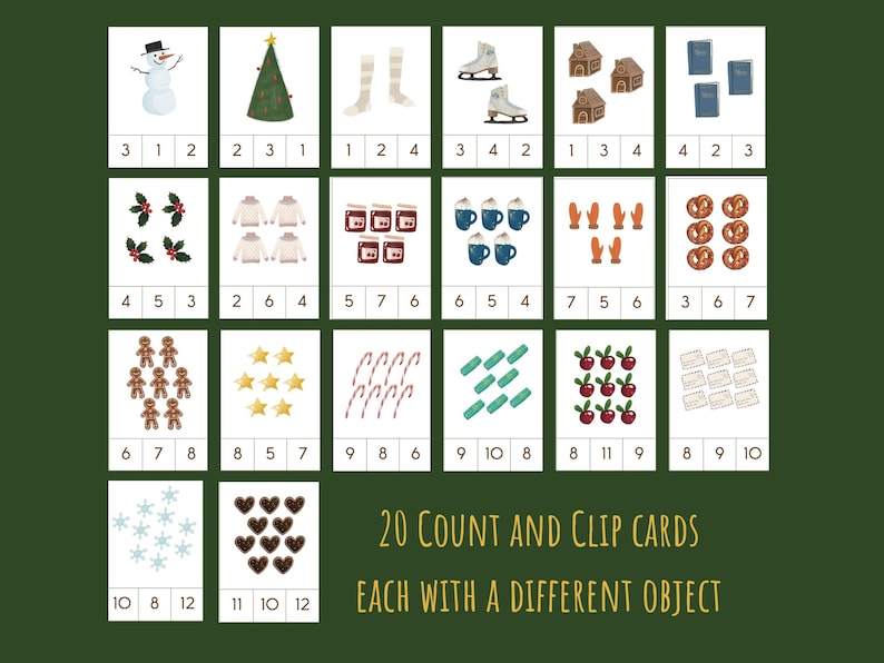 Printable Christmas Activity for Kids Count and Clip Cards, Number ...