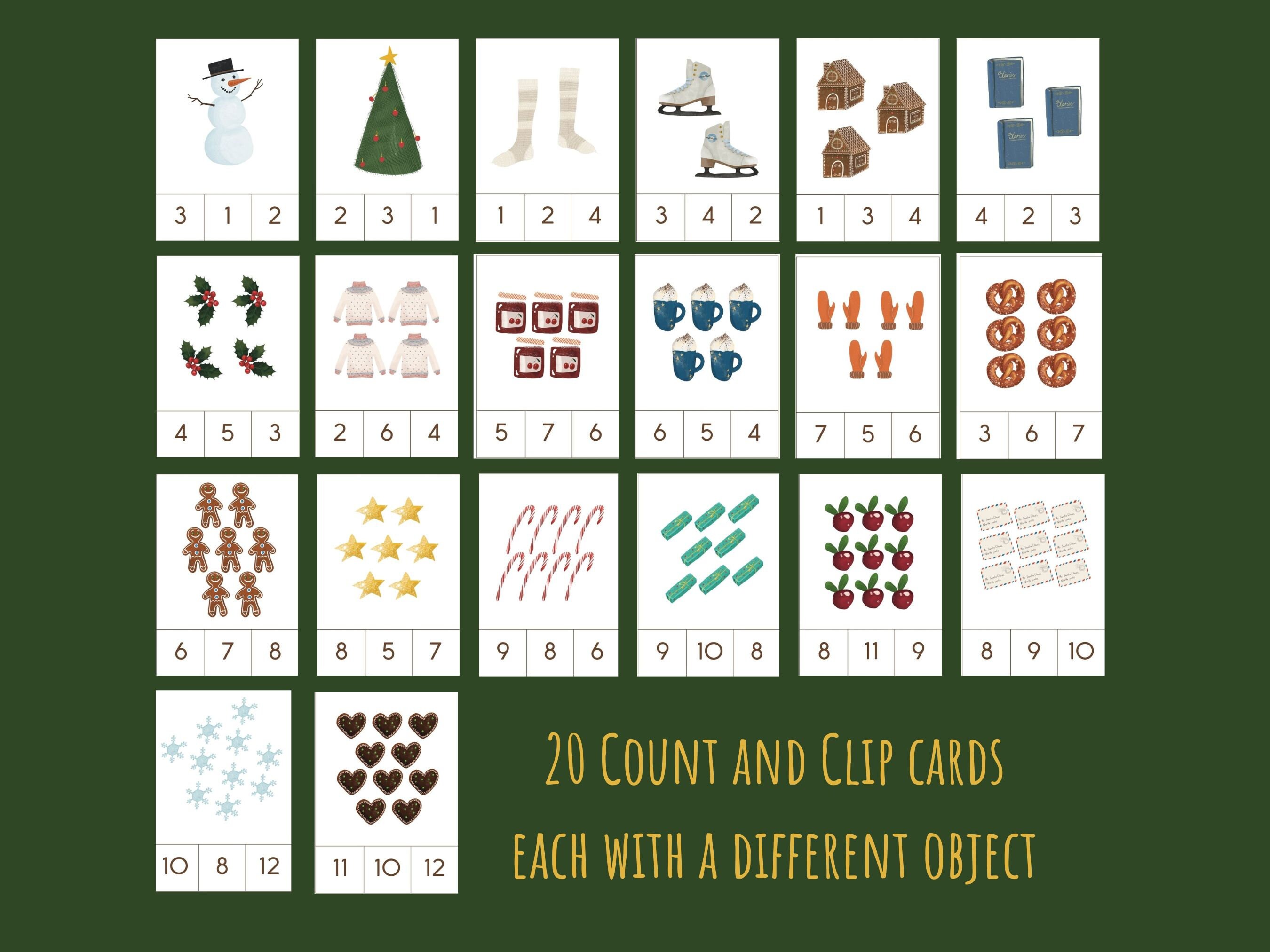 Printable Christmas Activity for Kids Count and Clip Cards - Etsy