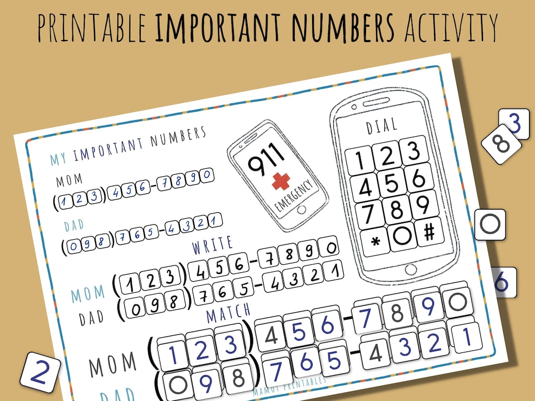 Printable Phone Number Learning Kids Activity, Kindergarten, Preschool ...